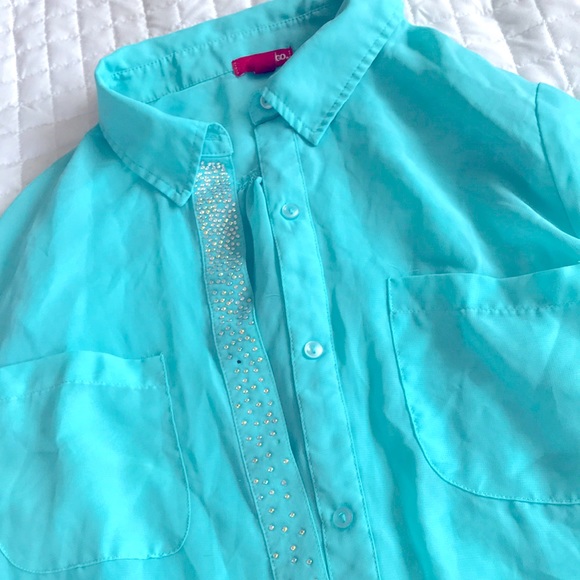 BONGO | Tops | Turquoise Sheer Cover Up Iridescent Rhinestone Top ...